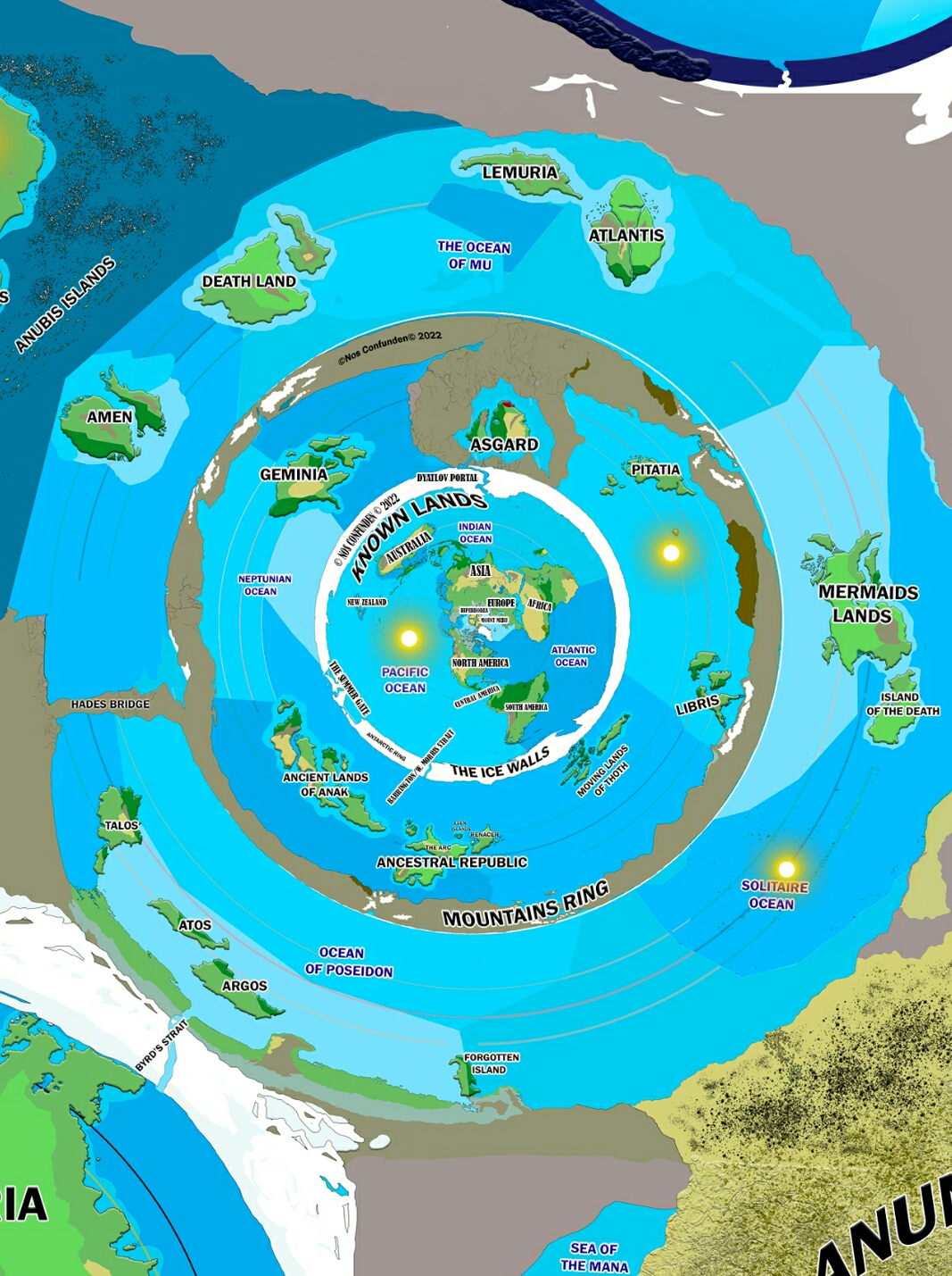 MAPA ZEMÍ ZA LEDEM dle autora Nos Confunden – Zapomenutá minulost