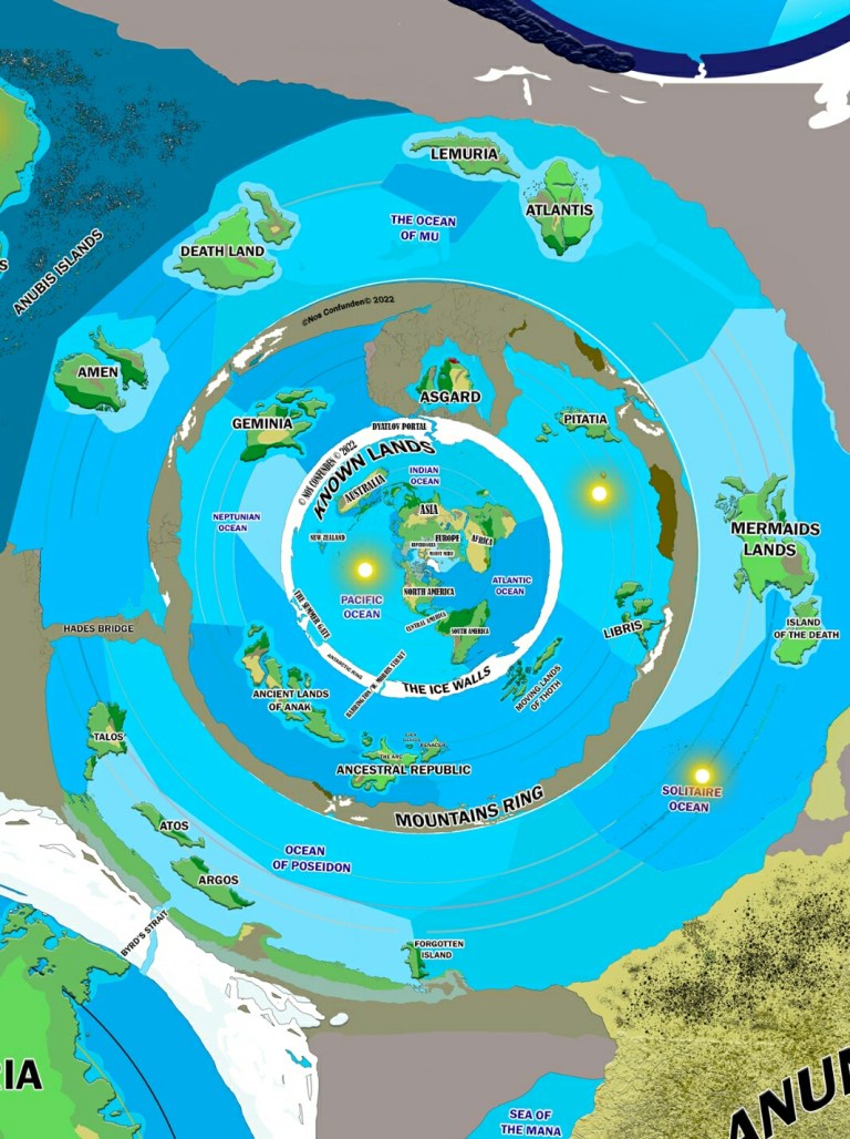 MAPA ZEMÍ ZA LEDEM dle autora Nos Confunden – Zapomenutá minulost